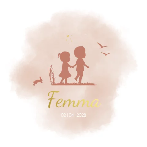 Geboortekaartje Wandelen Kindjes Silhouet Roze